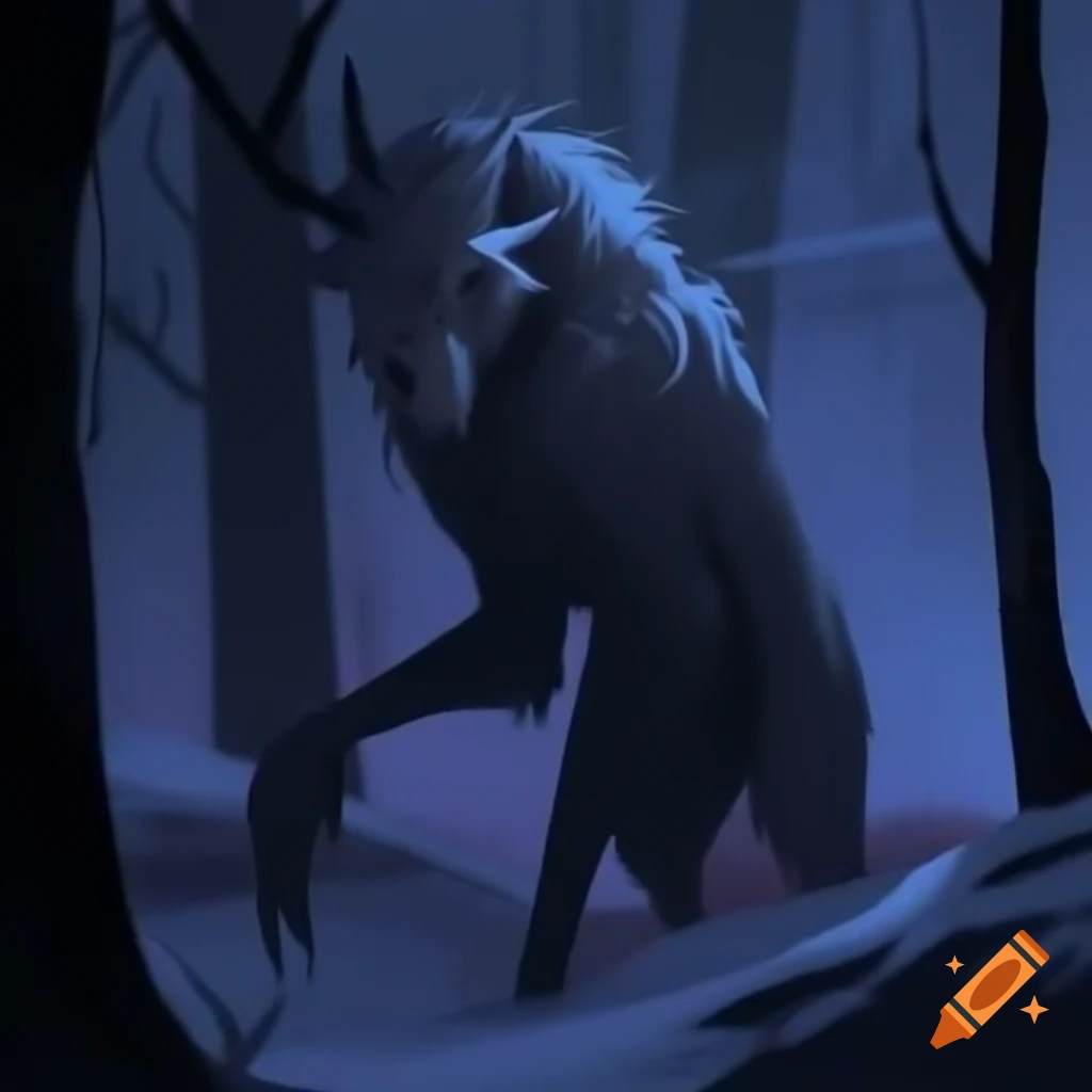 Wendigo in a forest during a night blizzard on Craiyon