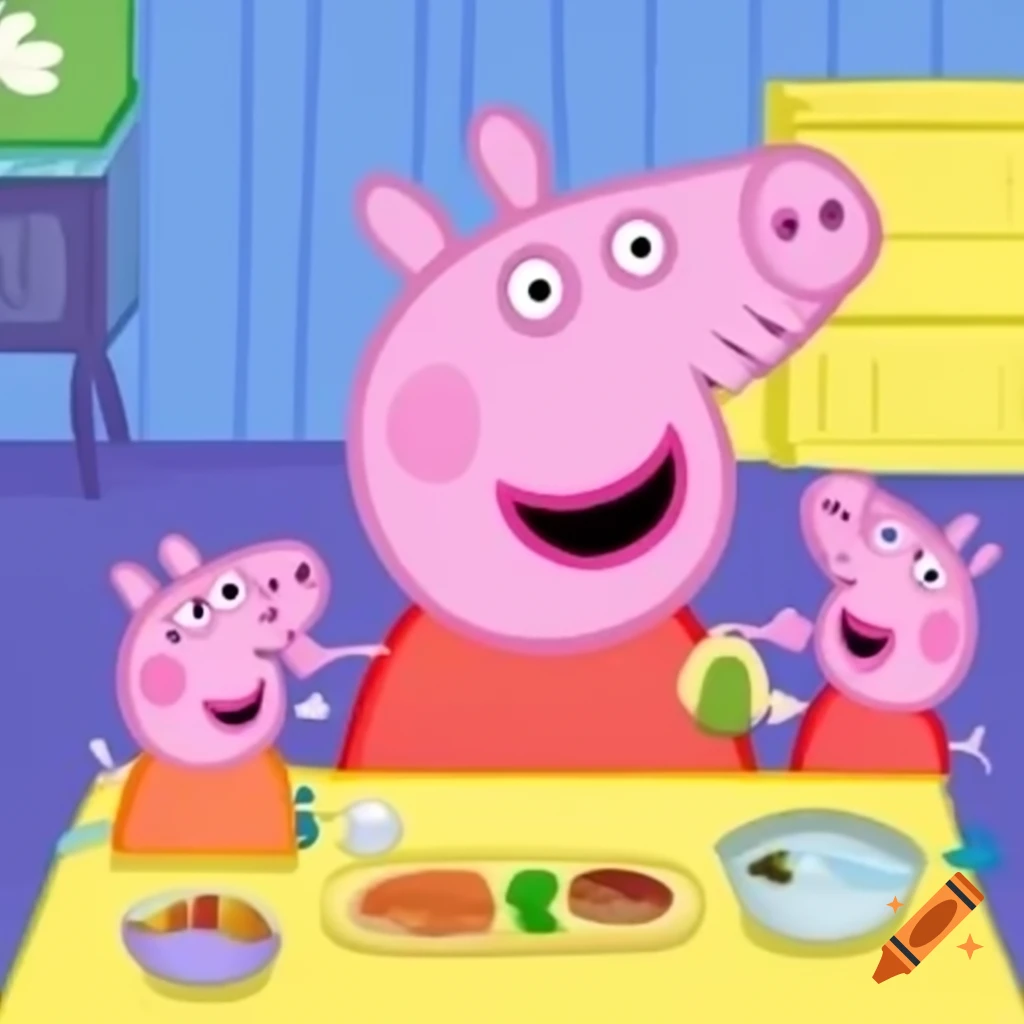 Peppa pig sharing food with homeless individuals on Craiyon