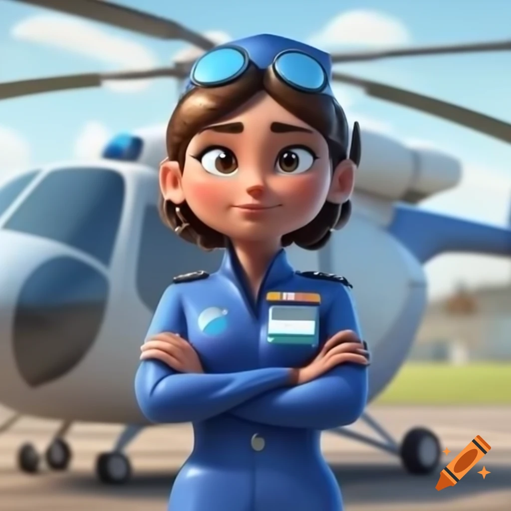 Cartoon flight nurse in blue flight suit standing in front of air ...