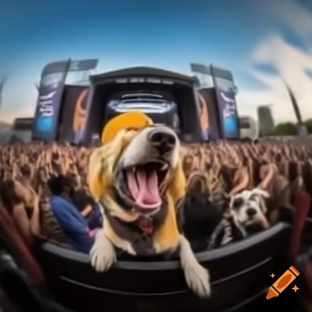 Dogs howling at outdoor rock concert with thrilling music on Craiyon