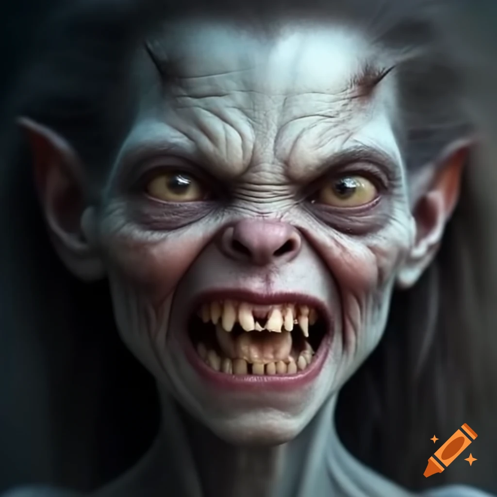 Angry and sad princess with sharp teeth and scratched face on Craiyon