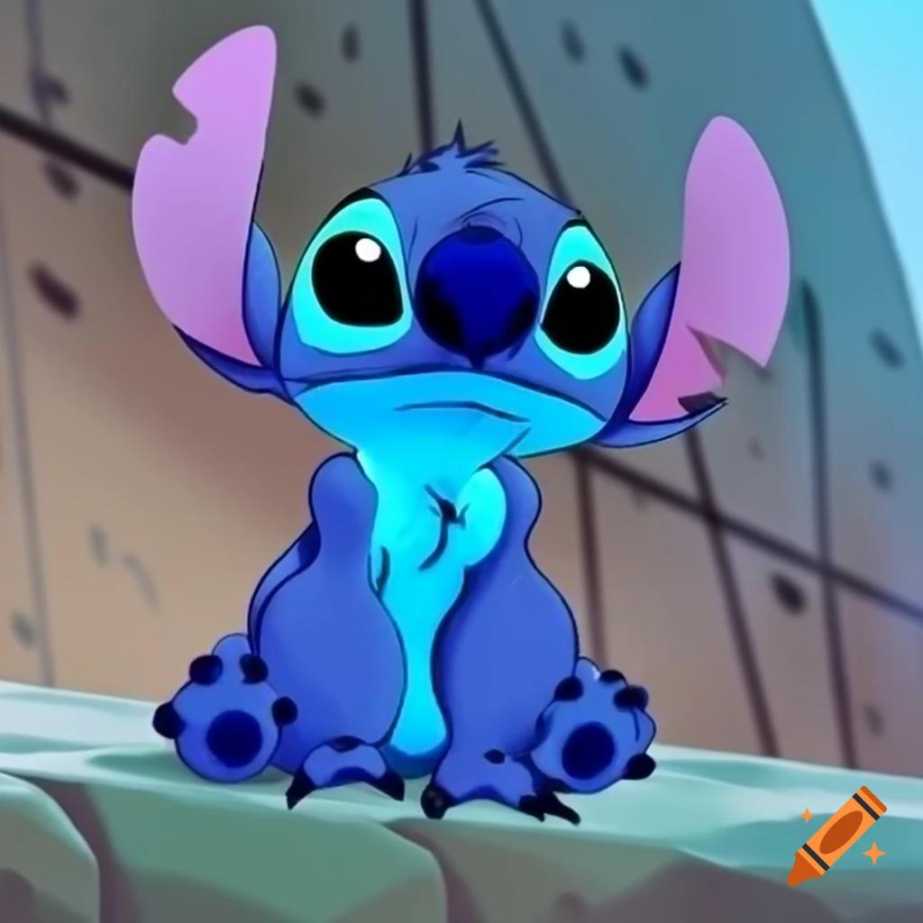 Stitch character climbing a wall in cartoon style on Craiyon