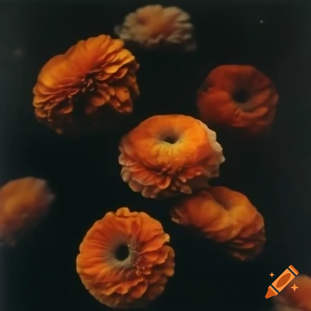 Sepia toned photo of withered marigolds fading into blackness on Craiyon