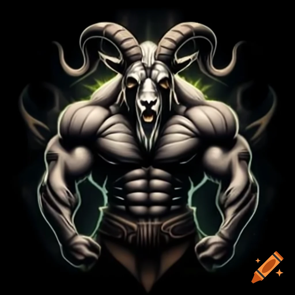 Muscular goatman demon in gym showcasing strength and power on Craiyon
