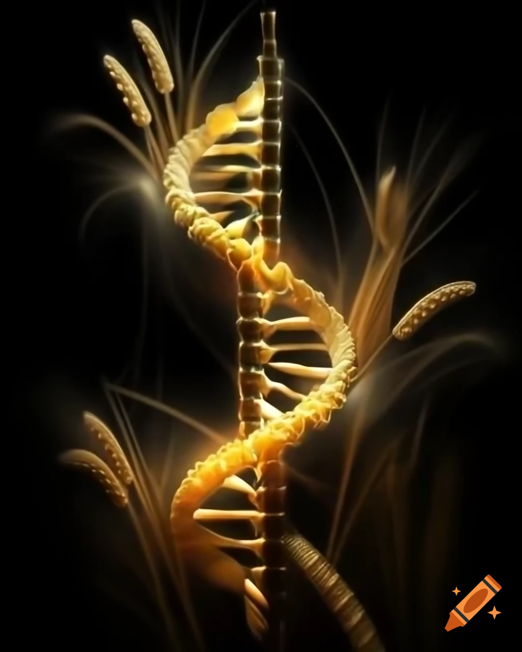Luminous golden dna double helix entwined with wheat, symbolizing life ...