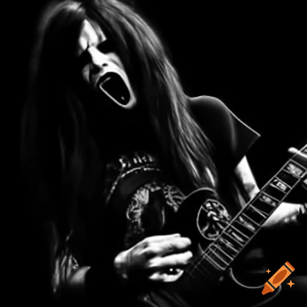 Emo singer in monochrome with crying mask and guitar on Craiyon