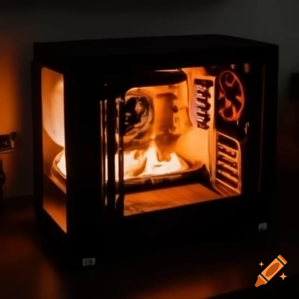 Desktop computer case with fire burning inside due to overheating on ...