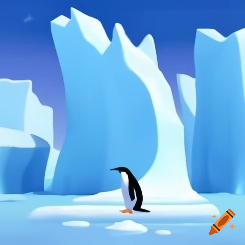 Clumsy penguin dancing on ice in Iceberg Town on Craiyon