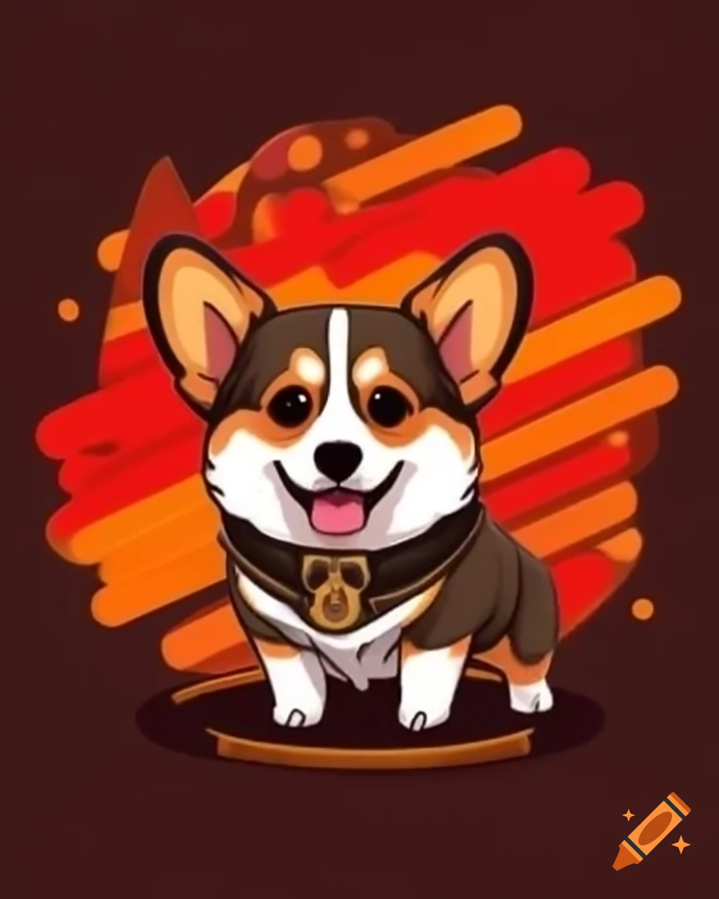 Stylized logo of a corgi inspired by 90s anime on Craiyon