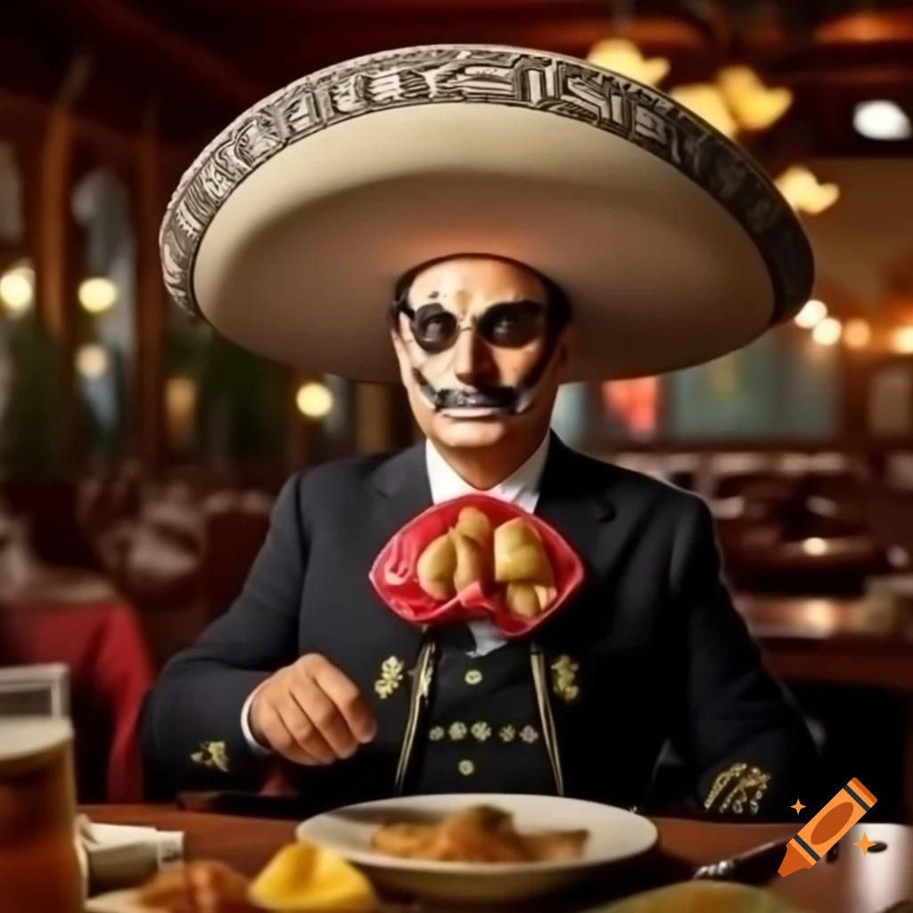 Mariachi musician performing in a restaurant setting on Craiyon