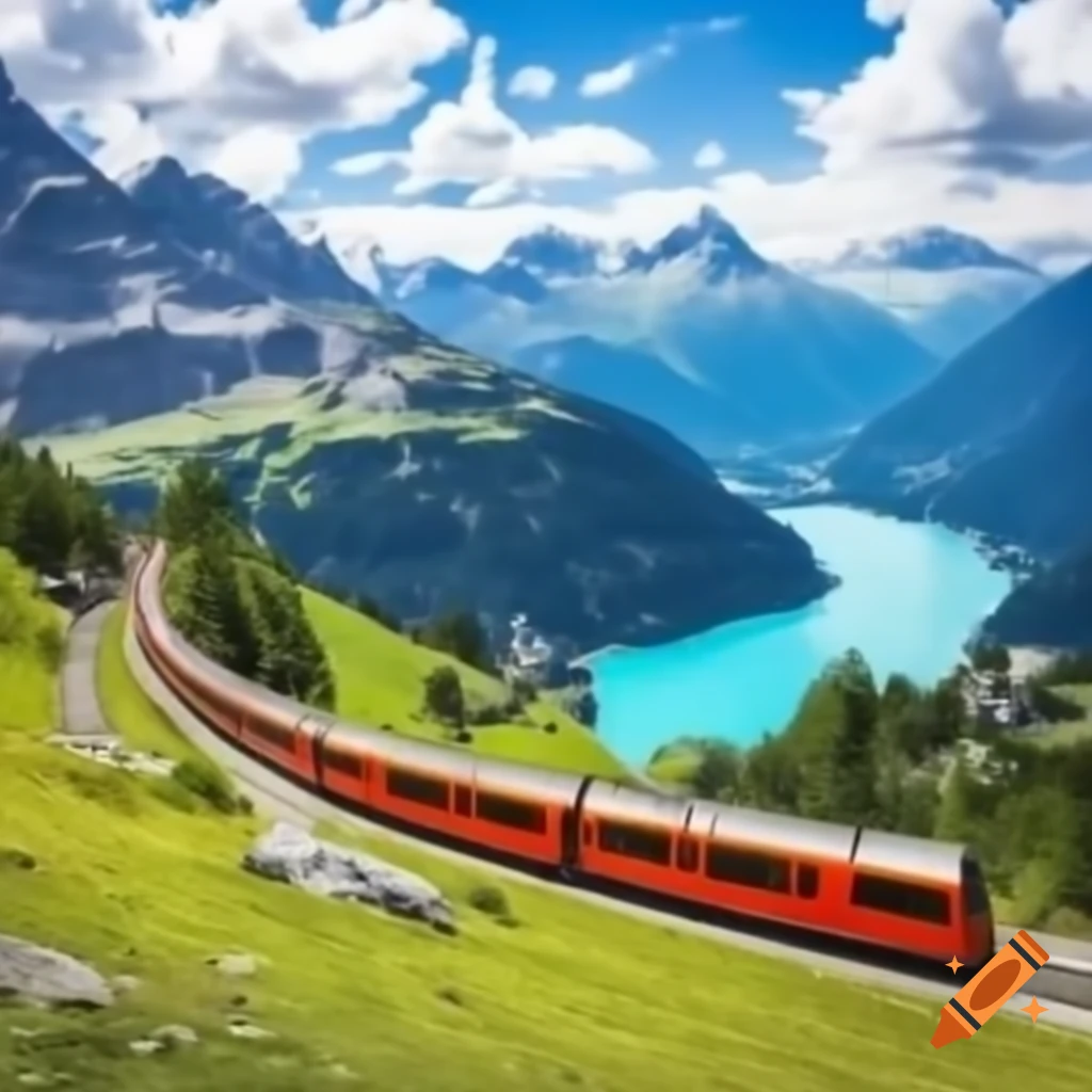 Mountain railway in Switzerland between St. Moritz and Maloja along ...