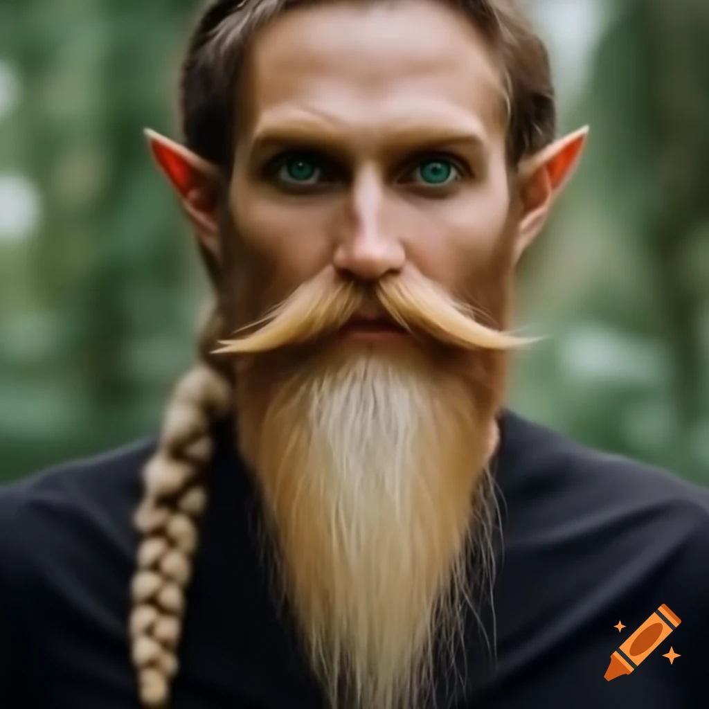 Tall fragile elf with braided beard and neatly combed long hair on Craiyon