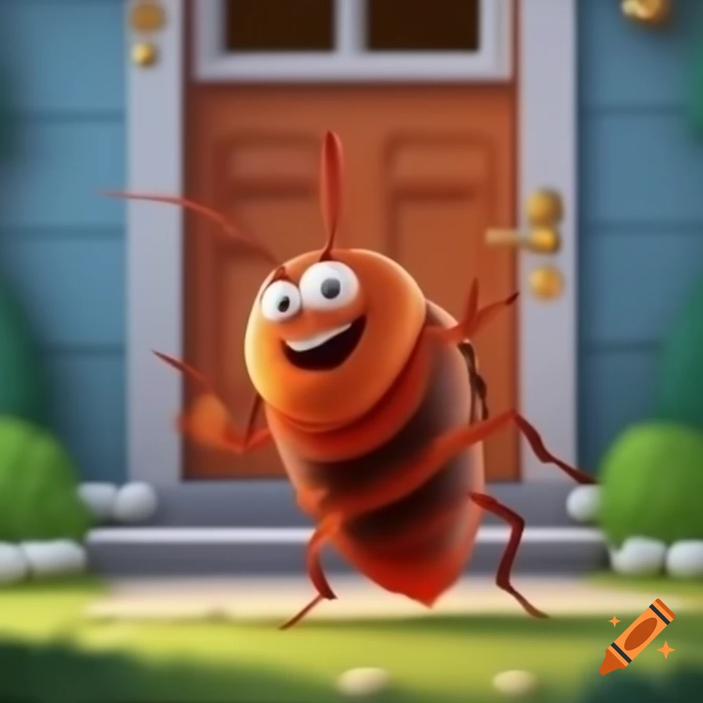Cartoon cockroach waving outside house door on Craiyon