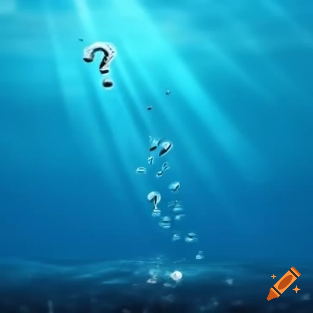 Bubbles rising from ocean floor with question marks, puzzle theme on ...