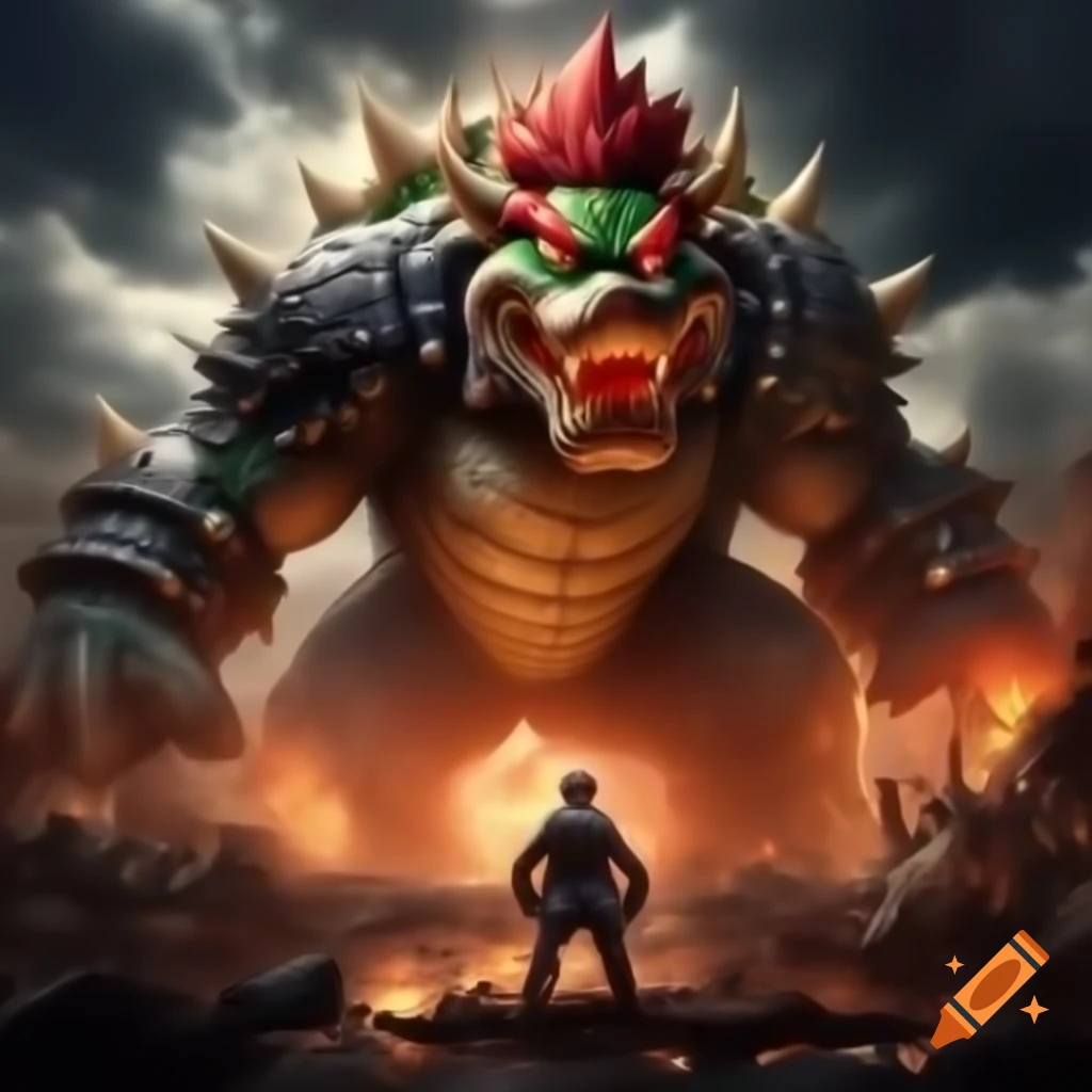 Heroic plumber confronts Bowser in World War II-inspired landscape with ...