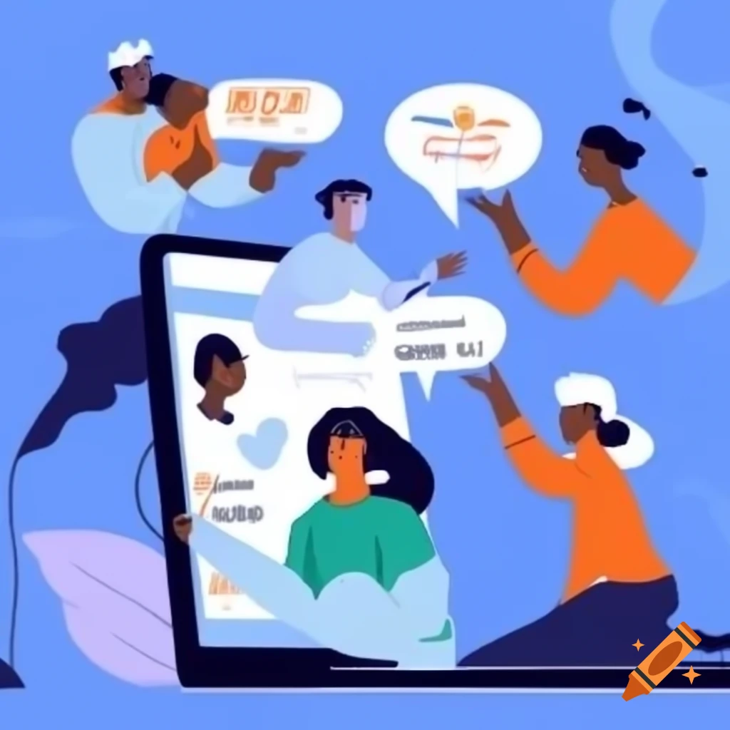 Diverse group using technology to demonstrate online etiquette on Craiyon