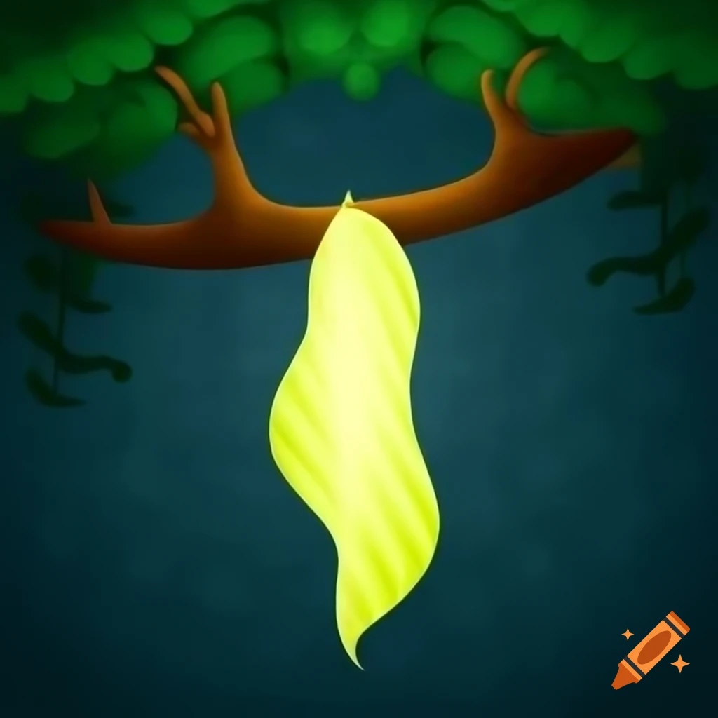 Glowing cocoon hanging from tree in enchanted forest on Craiyon