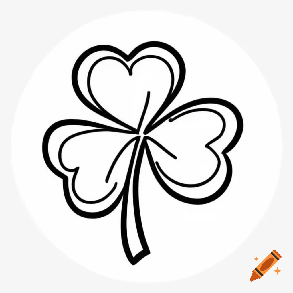 Black and white line drawing of a shamrock on Craiyon