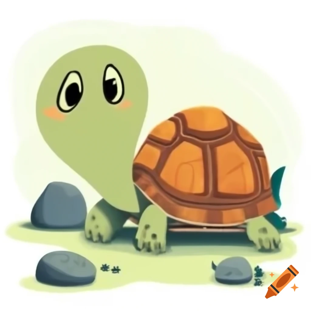 Sad tortoise on back with cracked shell surrounded by pots and stones ...