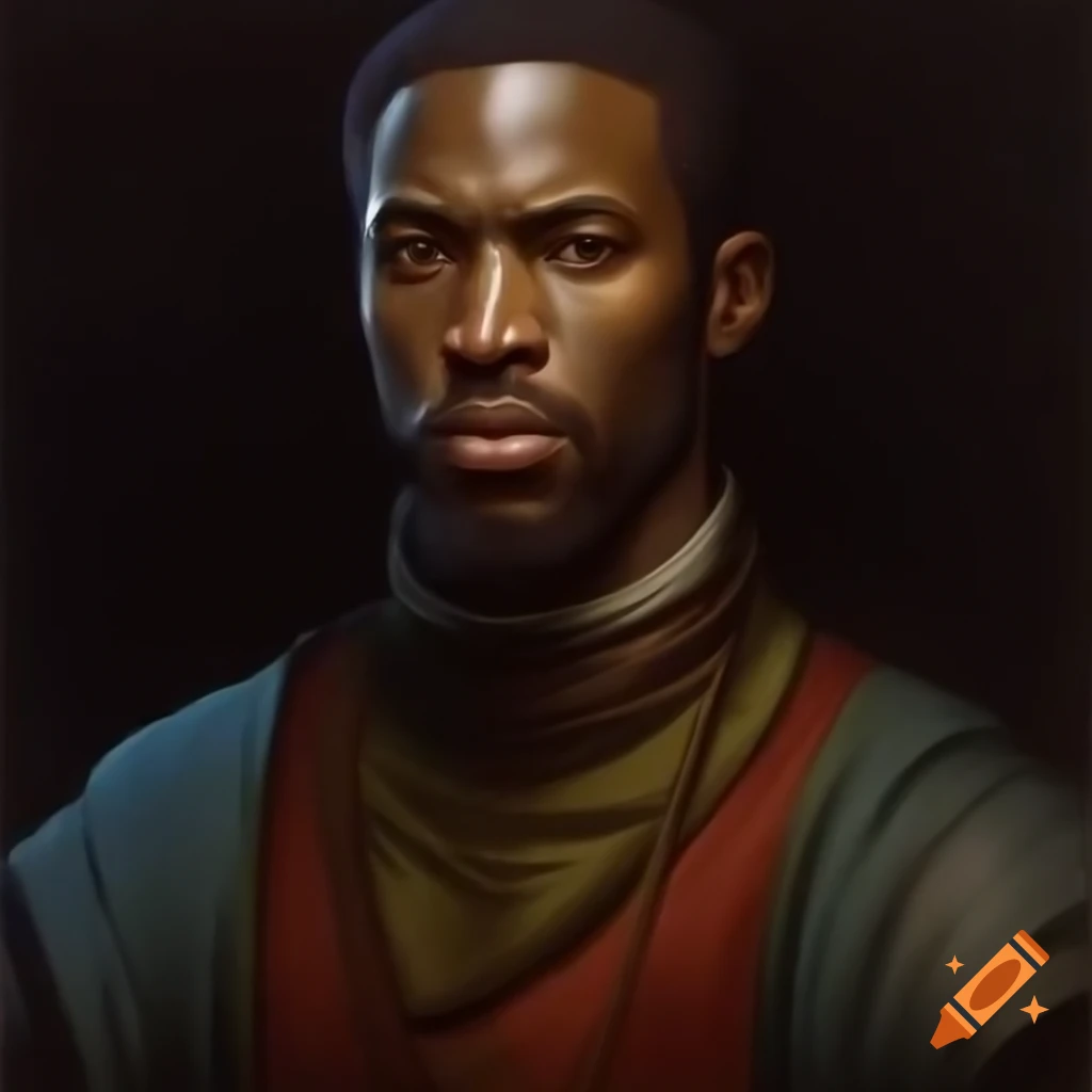 Renaissance painting of a tall black man in medieval clothing on Craiyon