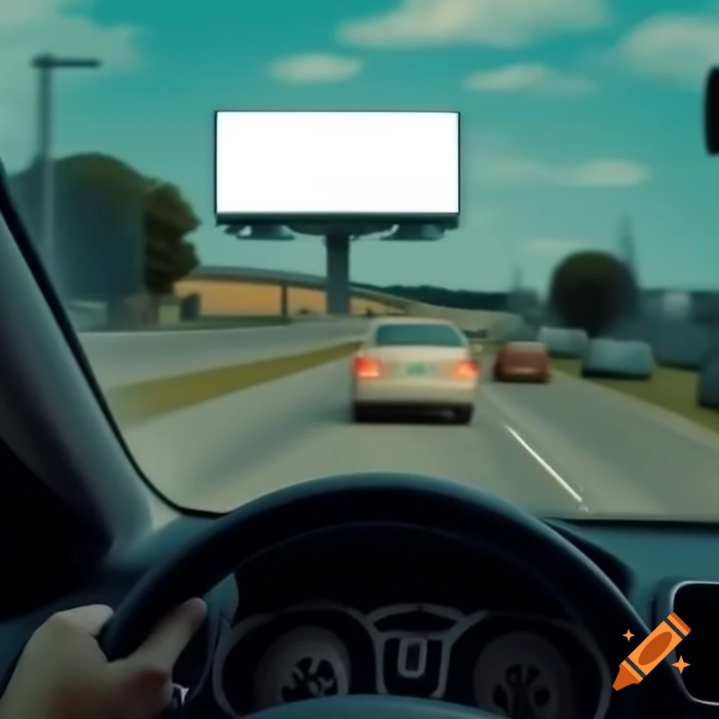 Car driving past a large billboard on Craiyon