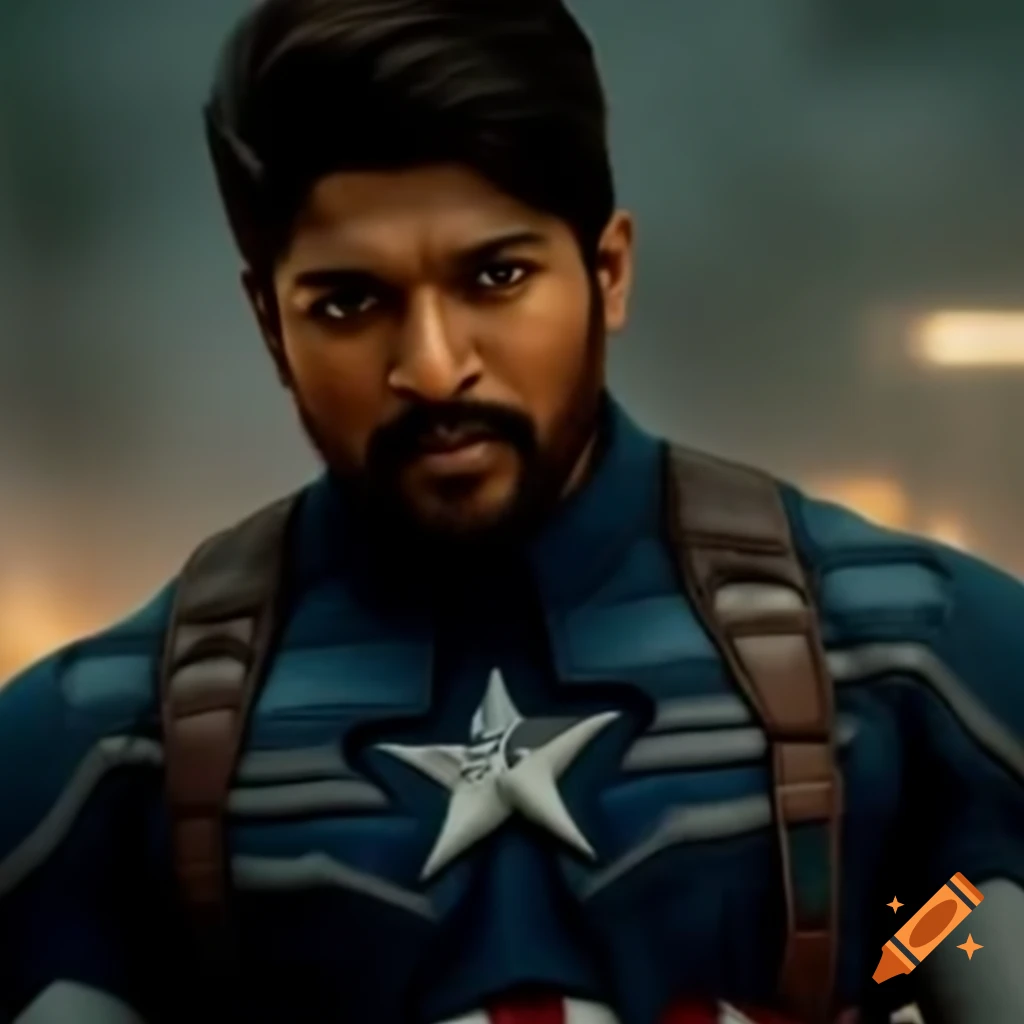 Allu Arjun in realistic portrayal wearing Captain America's iconic suit ...