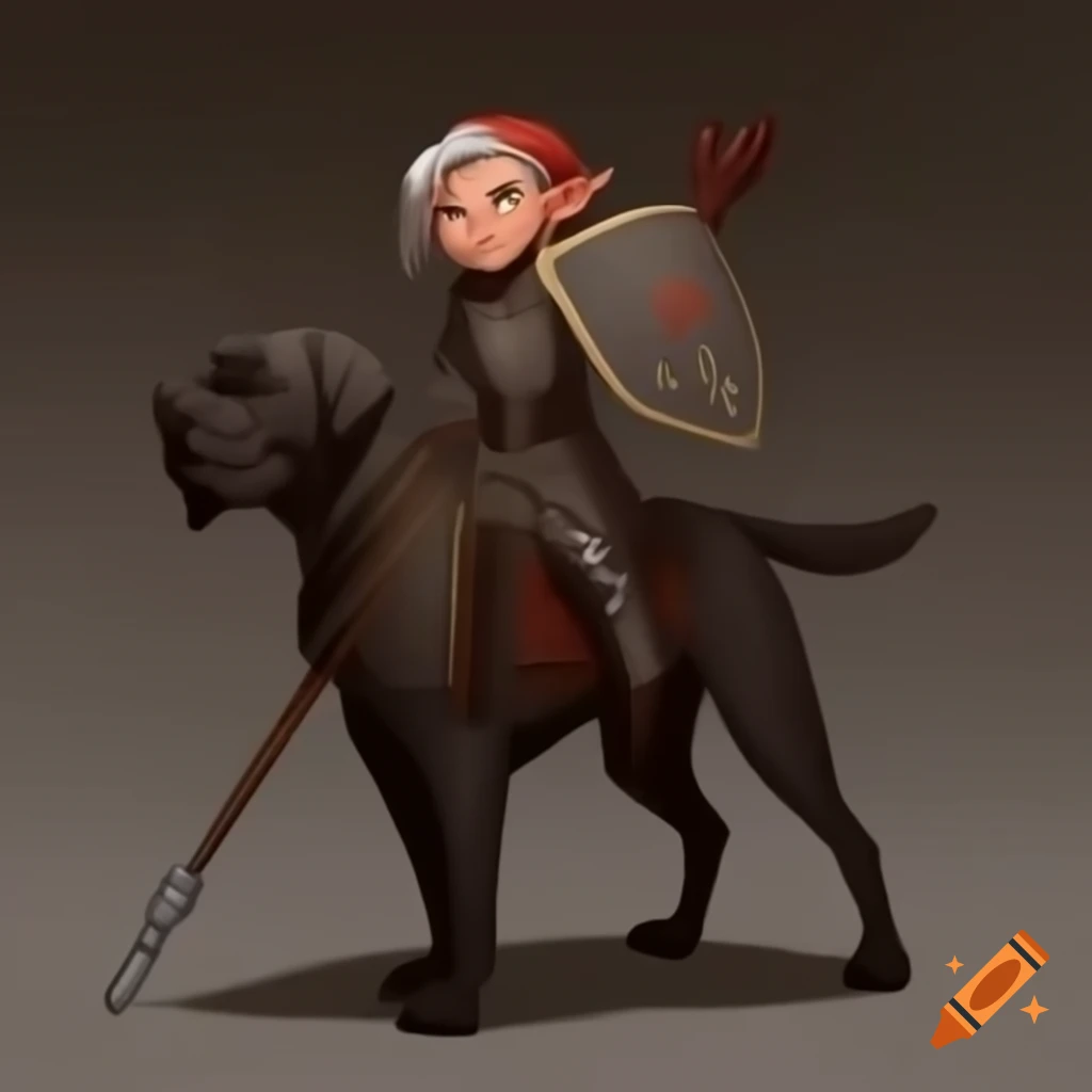 Gnome paladin riding mastiff with lance and shield, character portrait ...