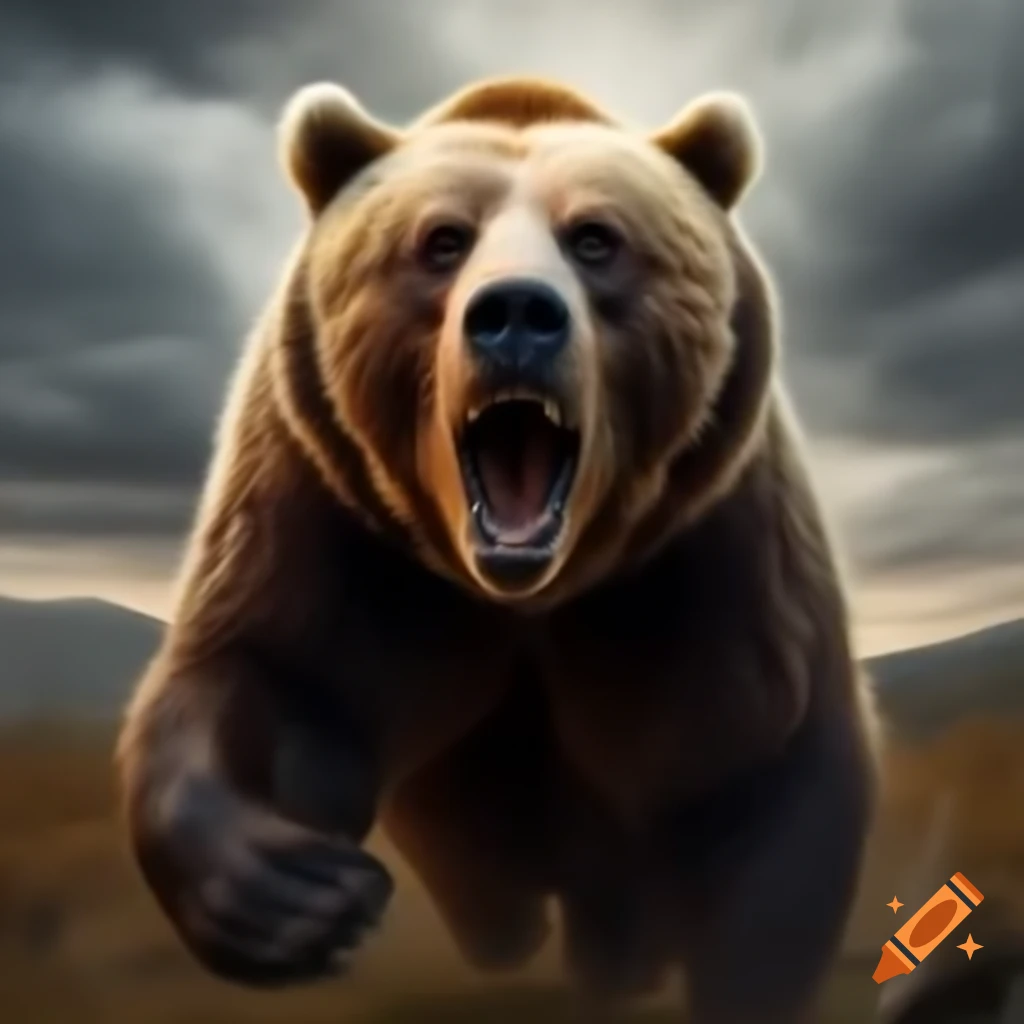 Bear chasing a person in a dynamic outdoor scene on Craiyon