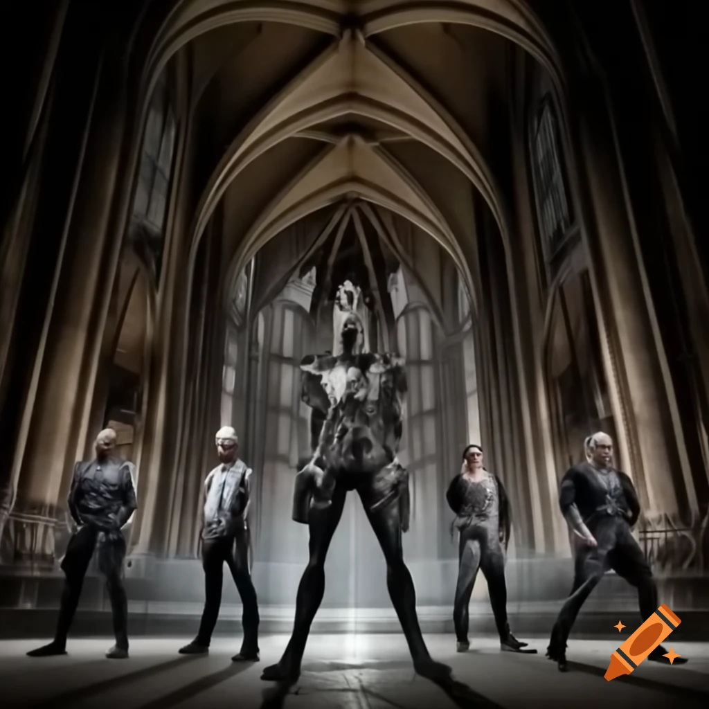 Hyper-realistic hybrid animal cyborg rock band performing in Gothic ...