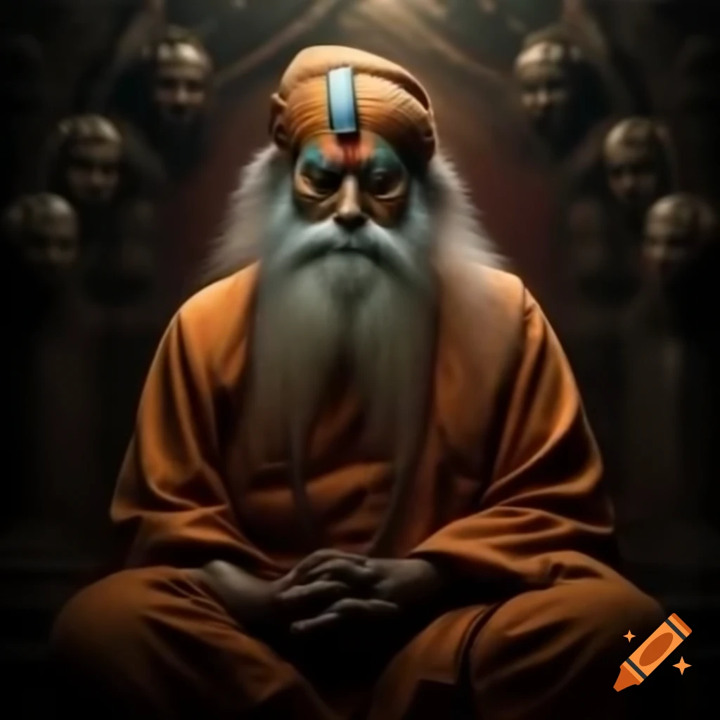 Osho in traditional deep-colored robes of a spiritual leader on Craiyon