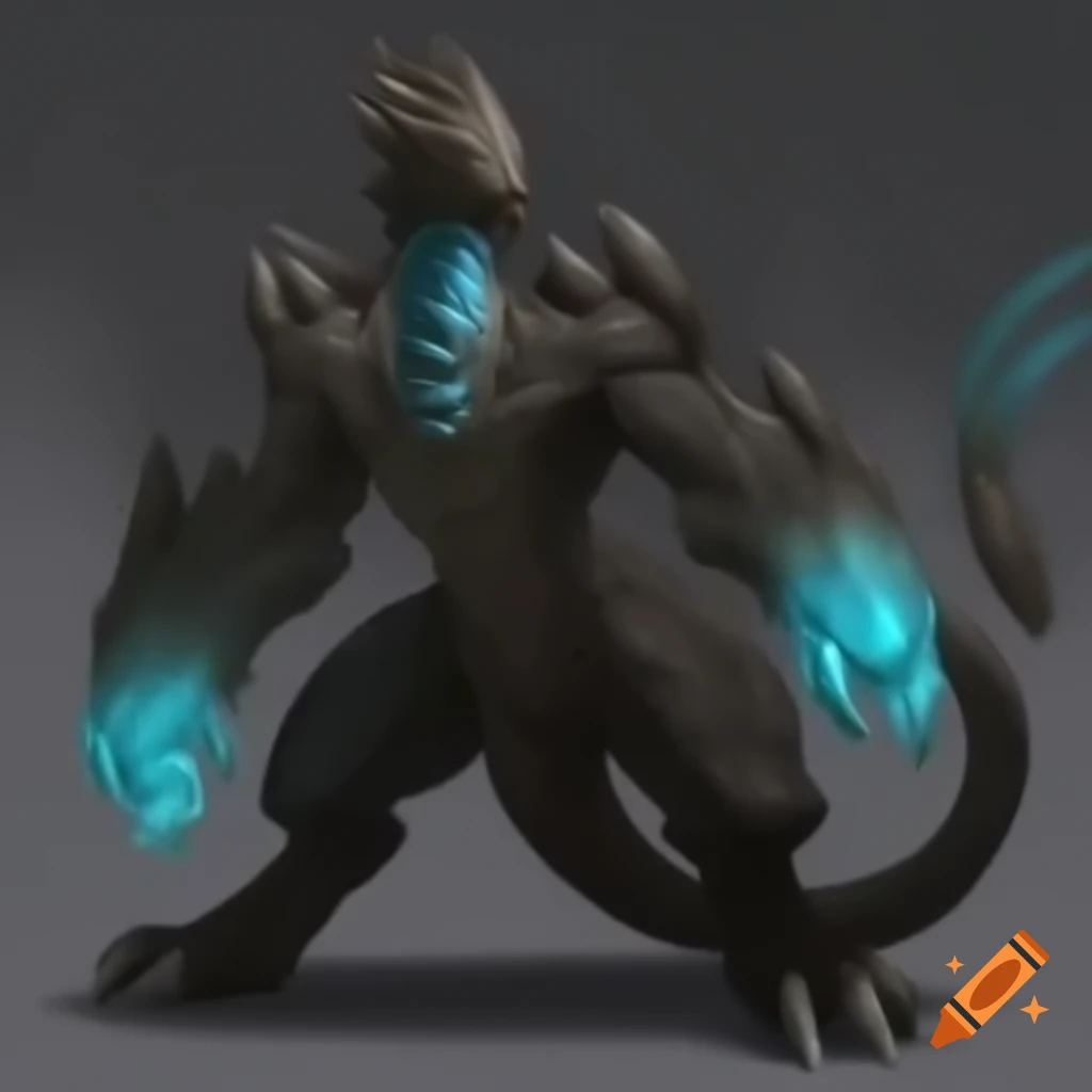 Humanoid dragon creature with digitigrade legs and glowing blue cracks ...