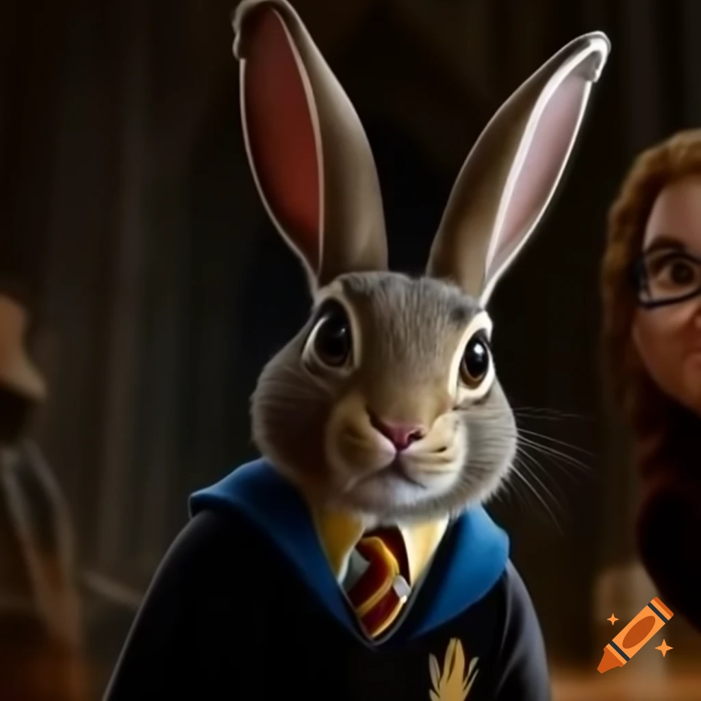 Rabbit in Ravenclaw robes at Hogwarts on Craiyon