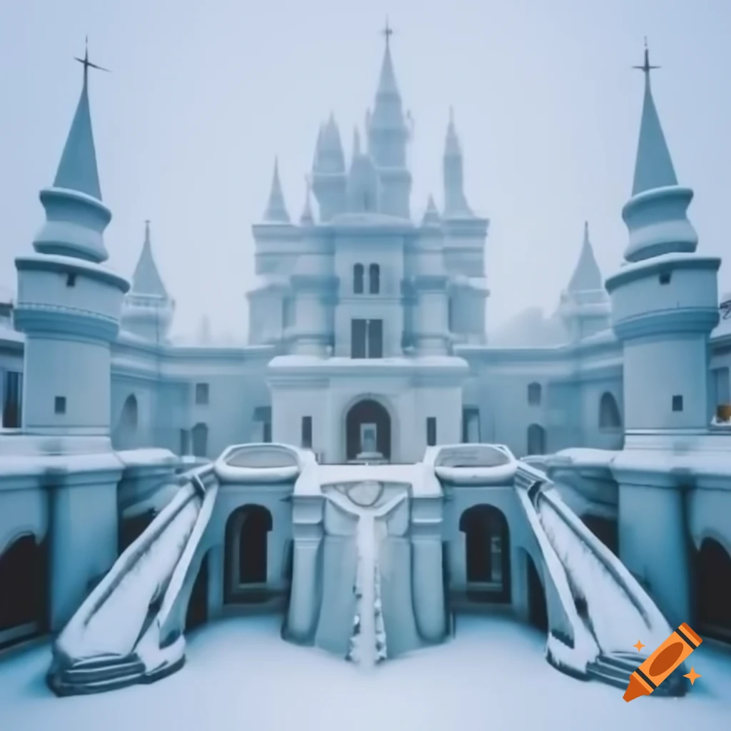 Ice and snow palace with three spires and atrium on Craiyon