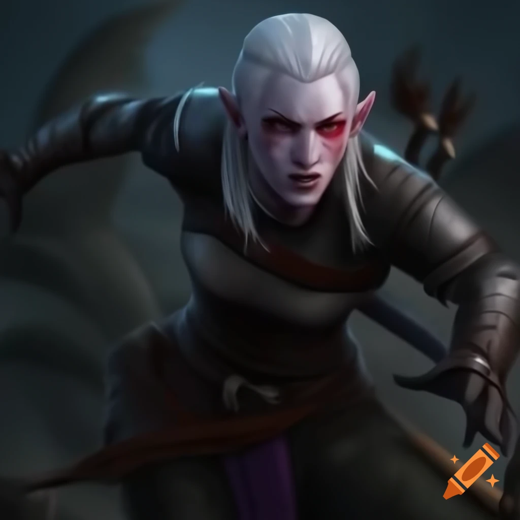 Dark Elf Witcher In Leather Armor Standing Over Defeated Monster On Craiyon
