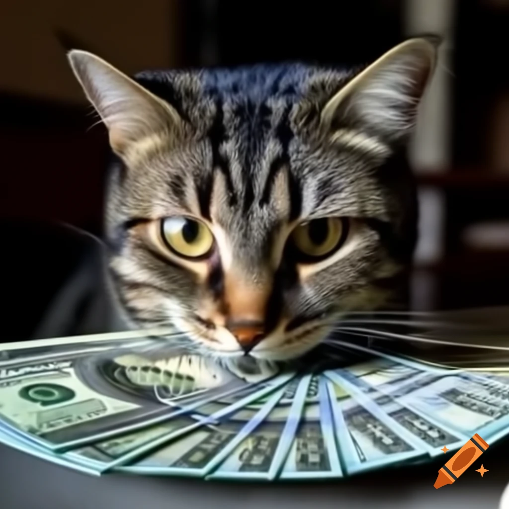 Cartoon cat counting money on Craiyon