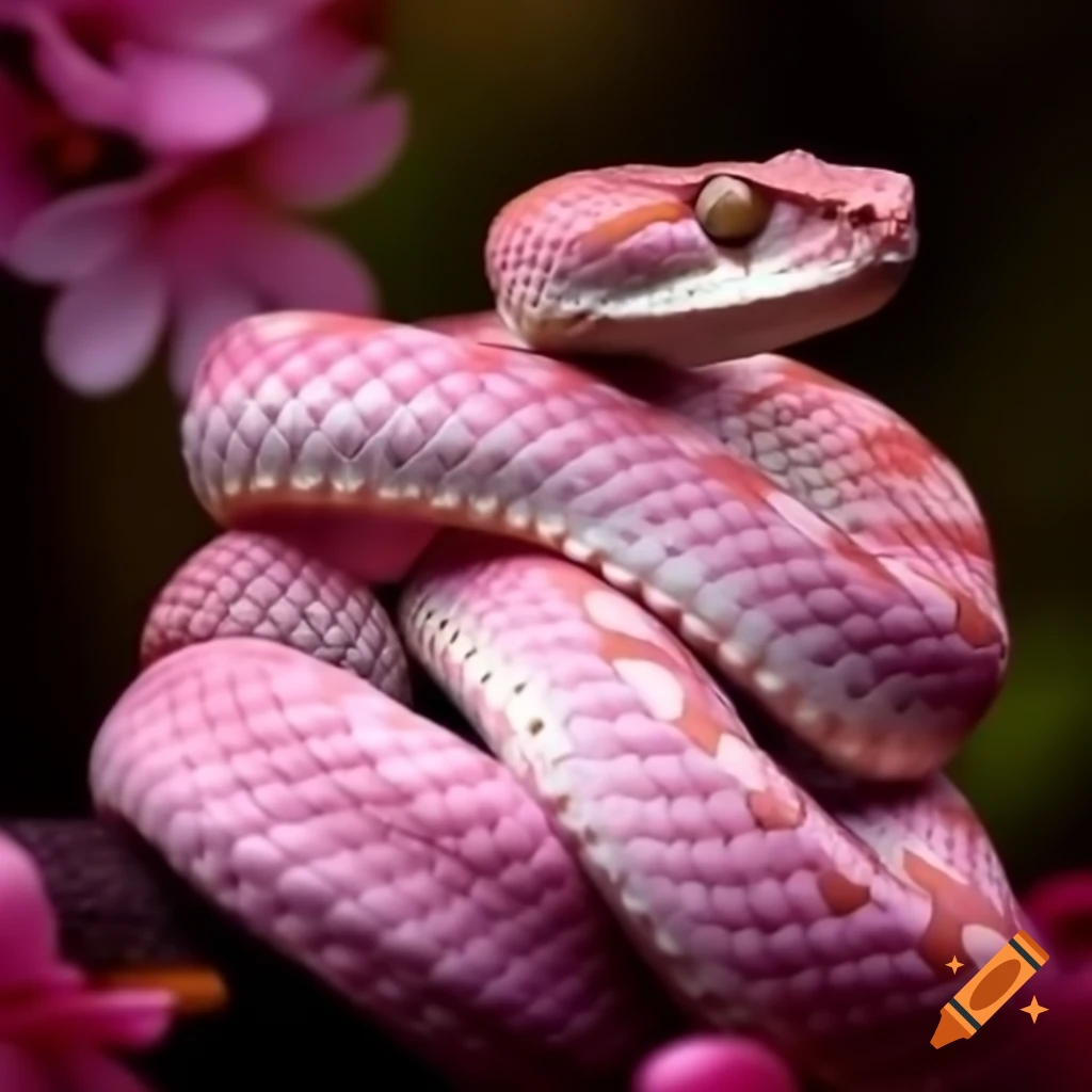 Venomous viper resting among cherry blossoms, showcasing beauty and ...