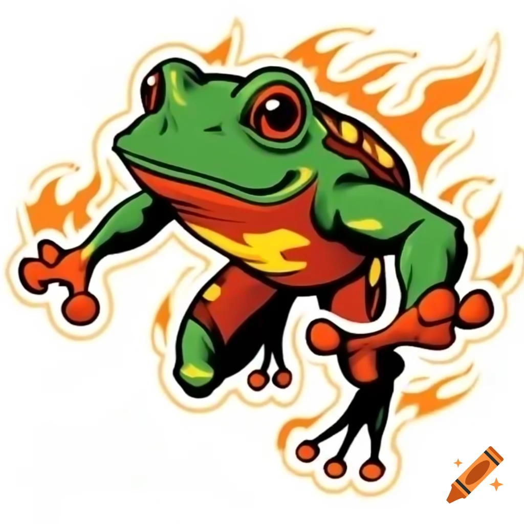 Cartoonish fiery frog mid-leap, symbolizing Louisiana spirit and ...