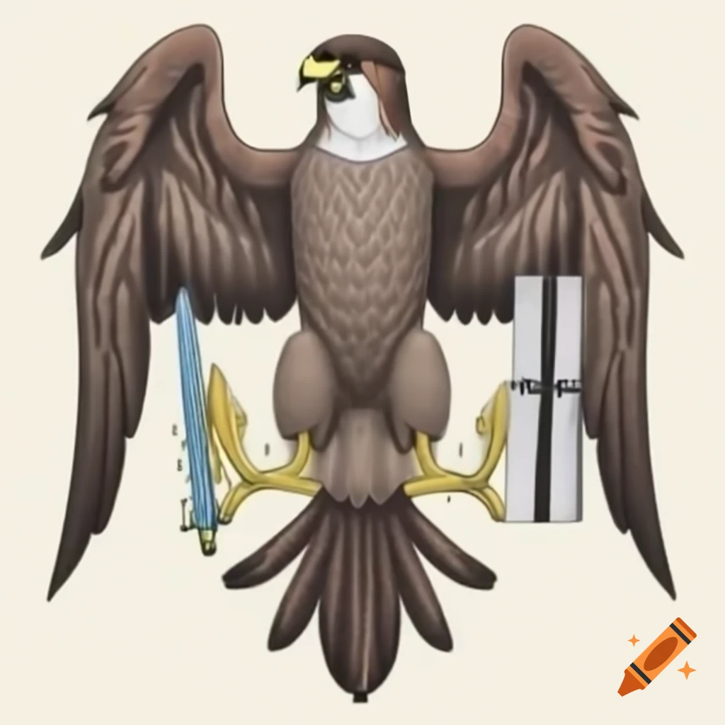 Medieval coat of arms featuring falcon with sword on Craiyon