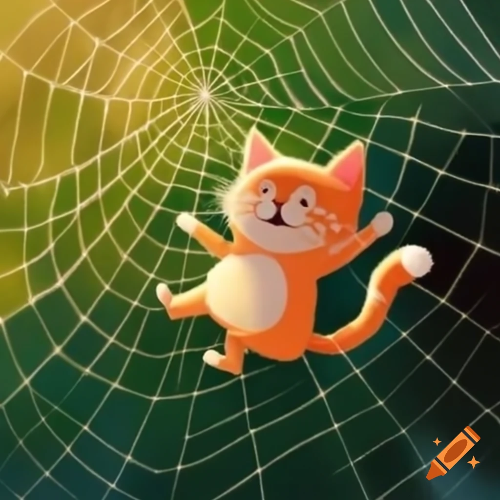 8-legged cat hybrid climbing a spider web in warm colors on Craiyon