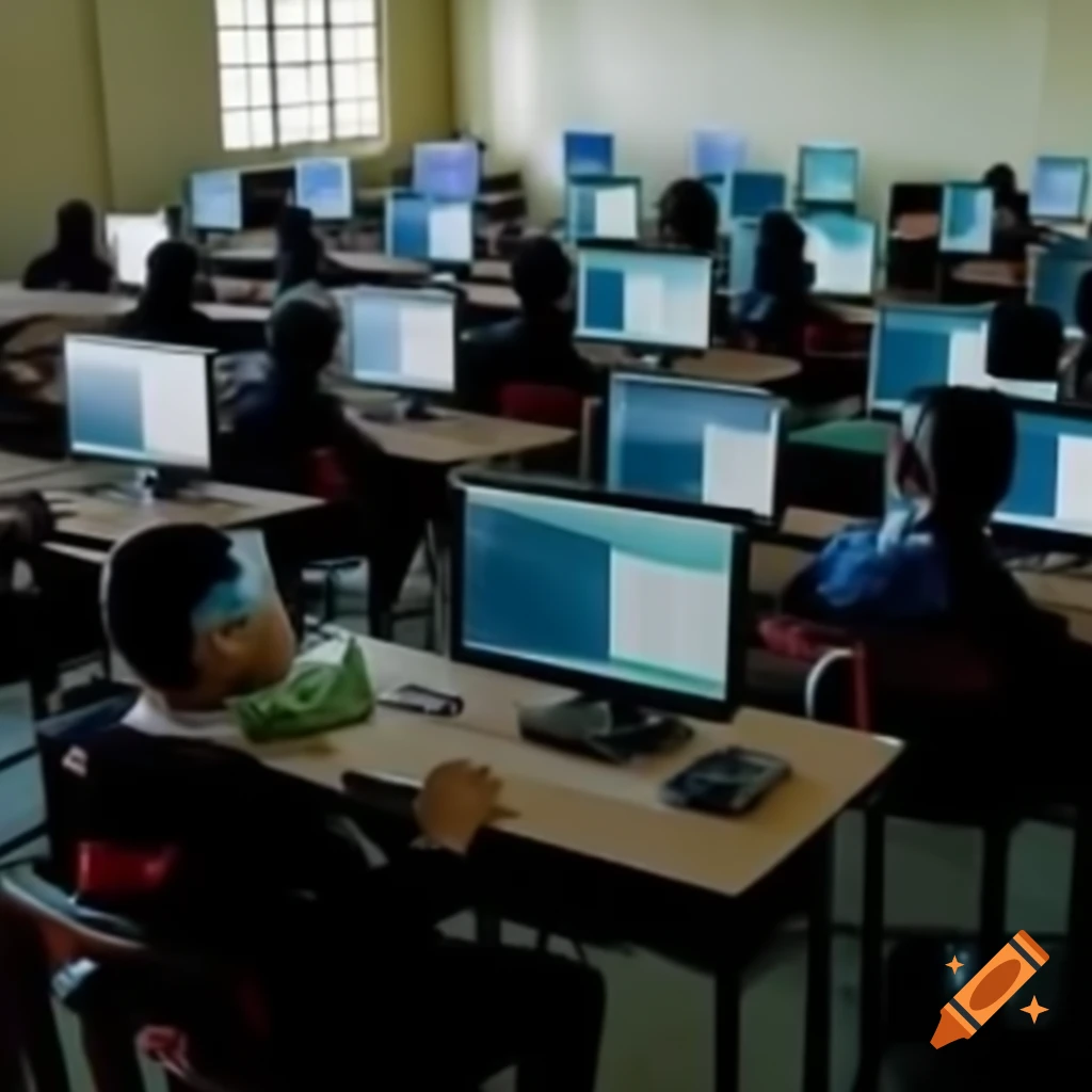 Classroom interior equipped with computers on Craiyon