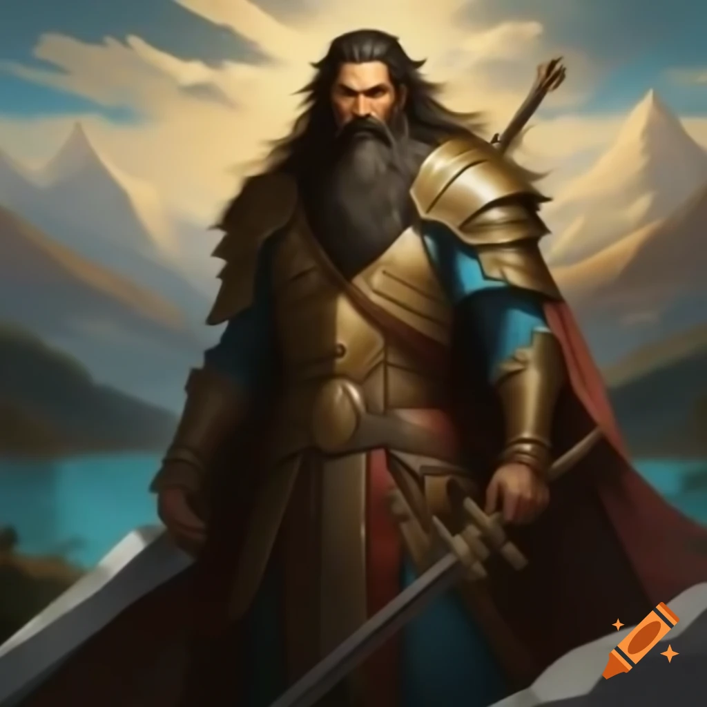 Digital painting of rostam, persian hero with armor and sword in ...