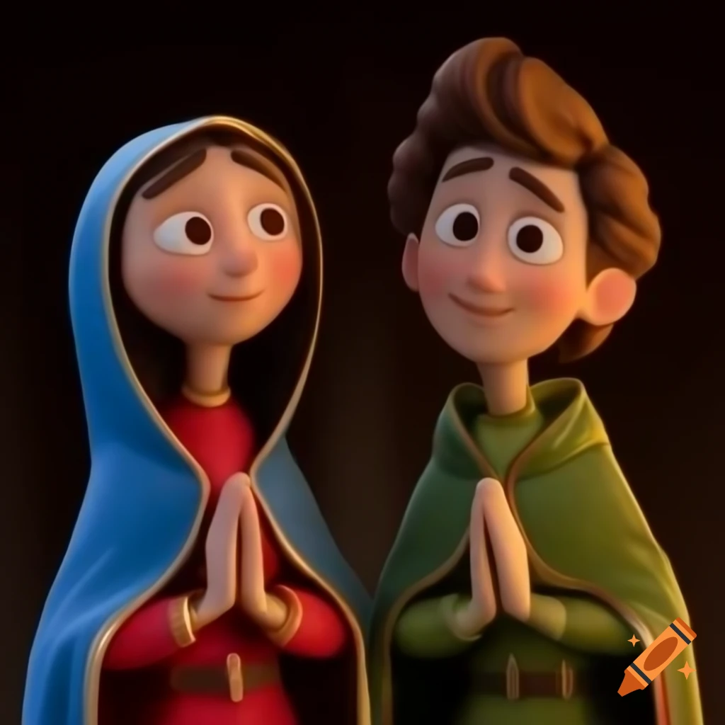 Mary and Joseph in Disney-Pixar animation style on Craiyon