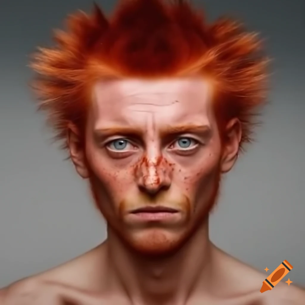 Character design of a man with spiky red hair, receding hairline, and ...