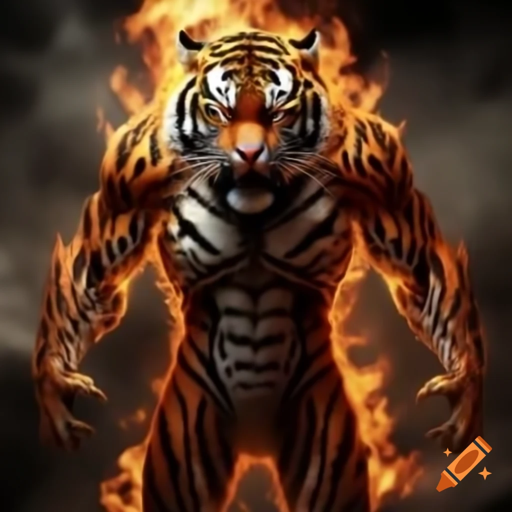 Fighting humanoid fire tiger character on Craiyon