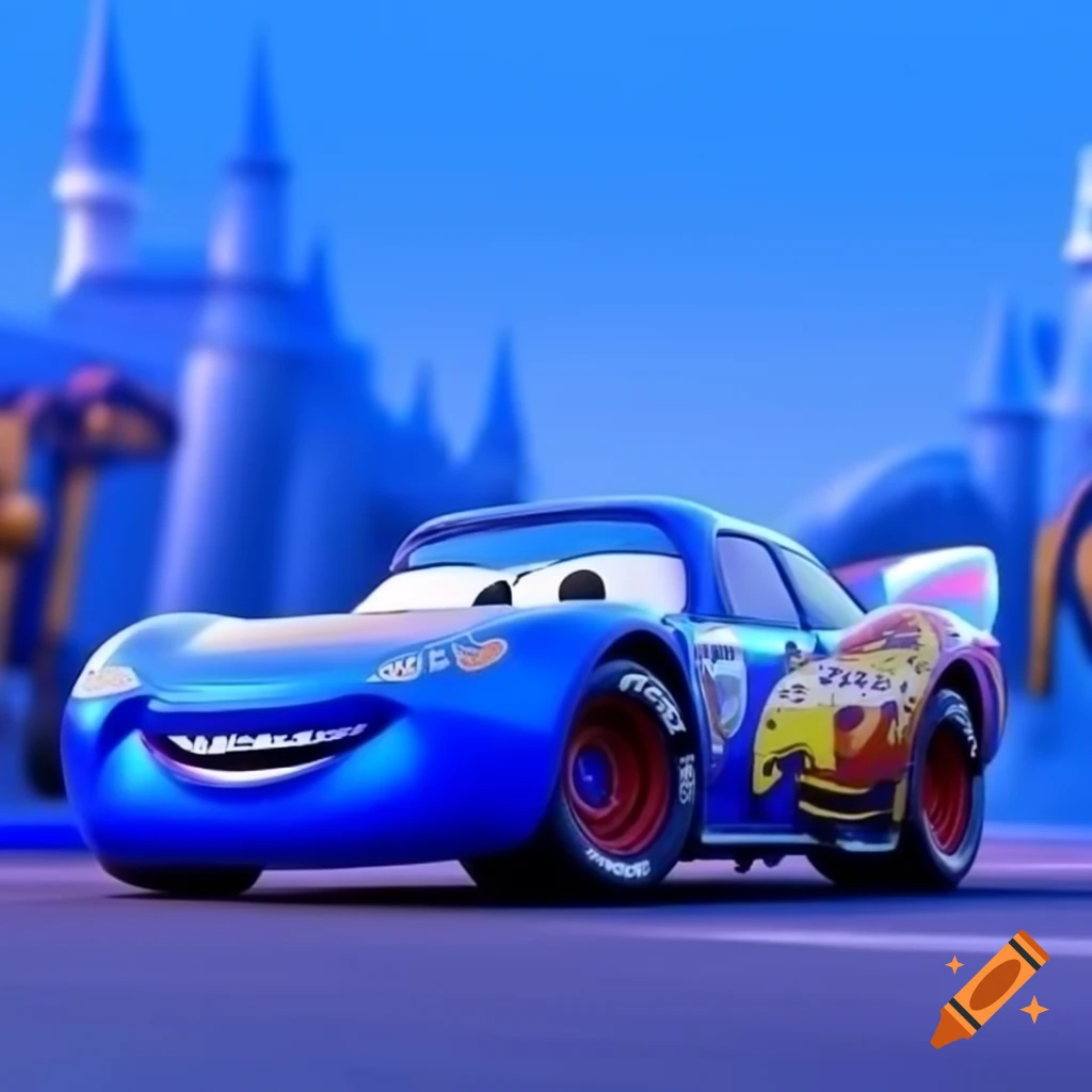 Disney McQueen blue car on blue background with 'Happy Birthday' text ...
