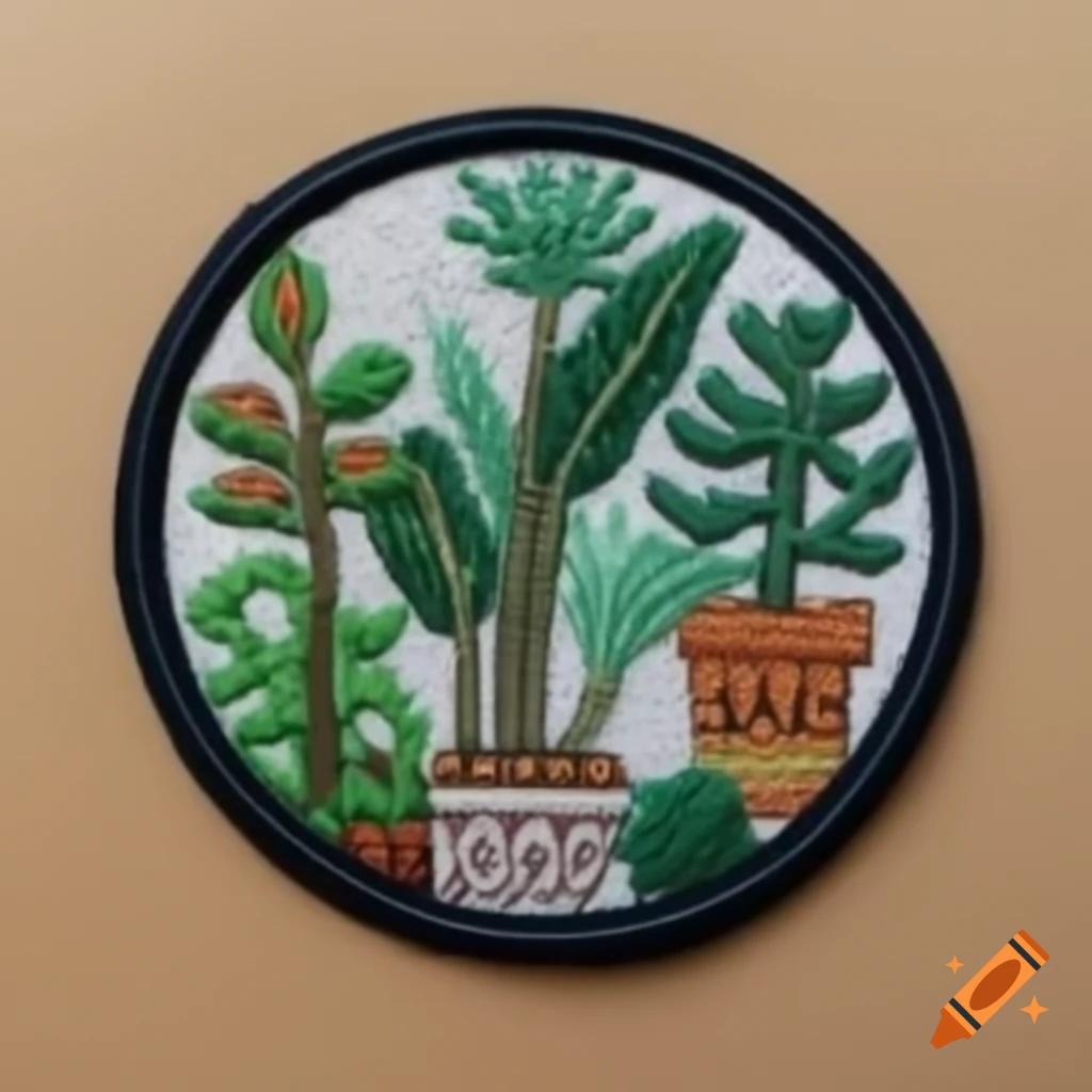Embroidered circular military patch featuring various plants on Craiyon
