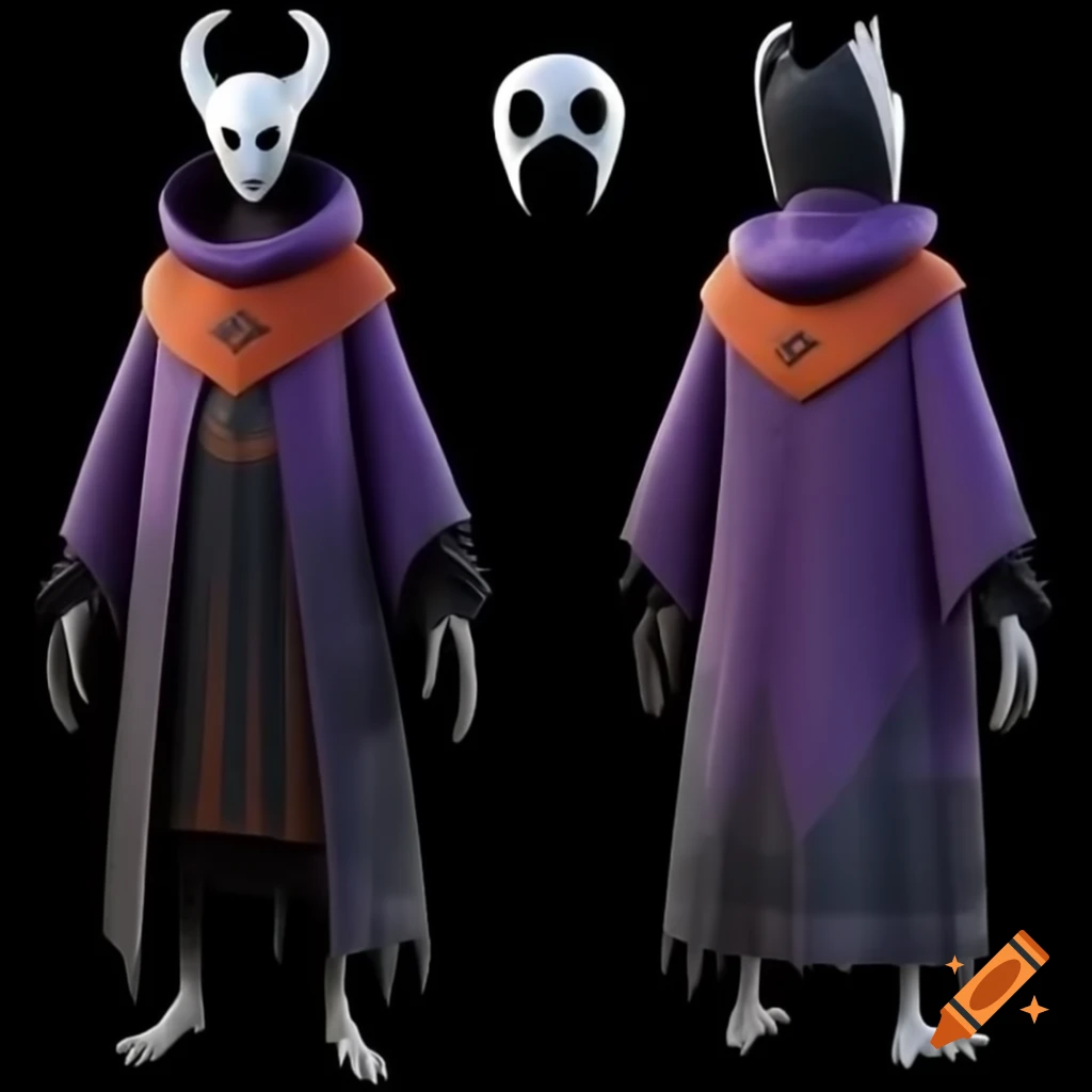 Small skeleton character in tattered purple robe with orange patterns ...