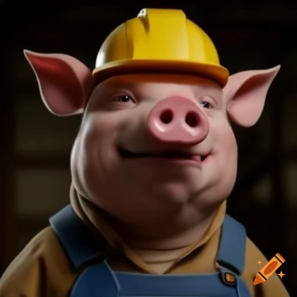 Hyper-realistic pig designed as Bob the Builder on Craiyon