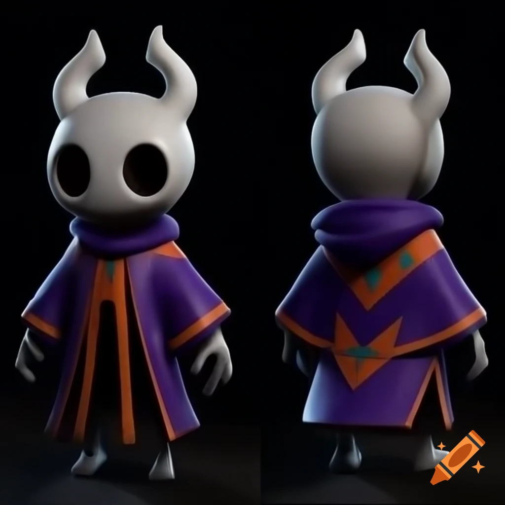 Small skeleton character in tattered purple robe with orange patterns ...