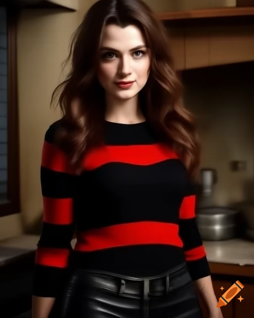 Punk-style portrait of British actress Rachel Weisz in striped sweater ...